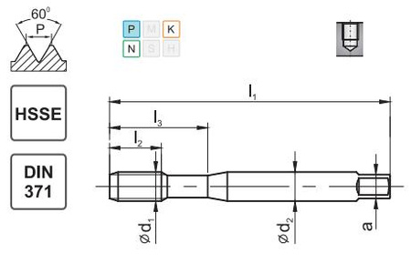 Gwintownik maszynowy M8x1 DIN-371 HSSE 800 skrętny R40 | Gwintowanie \ Gwintowniki maszynowe ...