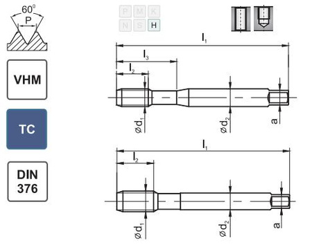 Gwintownik maszynowy M16 DIN-376 VHM HRC60 | Gwintowanie \ Gwintowniki maszynowe \ Gwintowniki ...